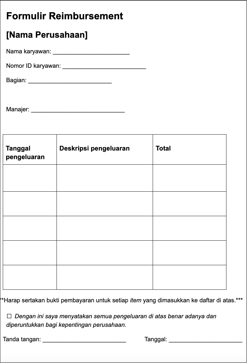 4 Template Reimbursement Form Sederhana dan Mudah Diaplikasikan