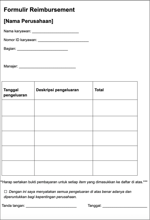 4 Template Reimbursement Form Sederhana dan Mudah Diaplikasikan
